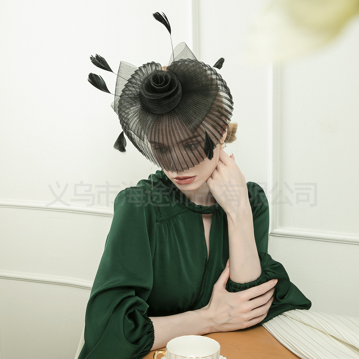 American Folding Feather Mesh Top Hat Bridal Portrait Headwear Mesh ...