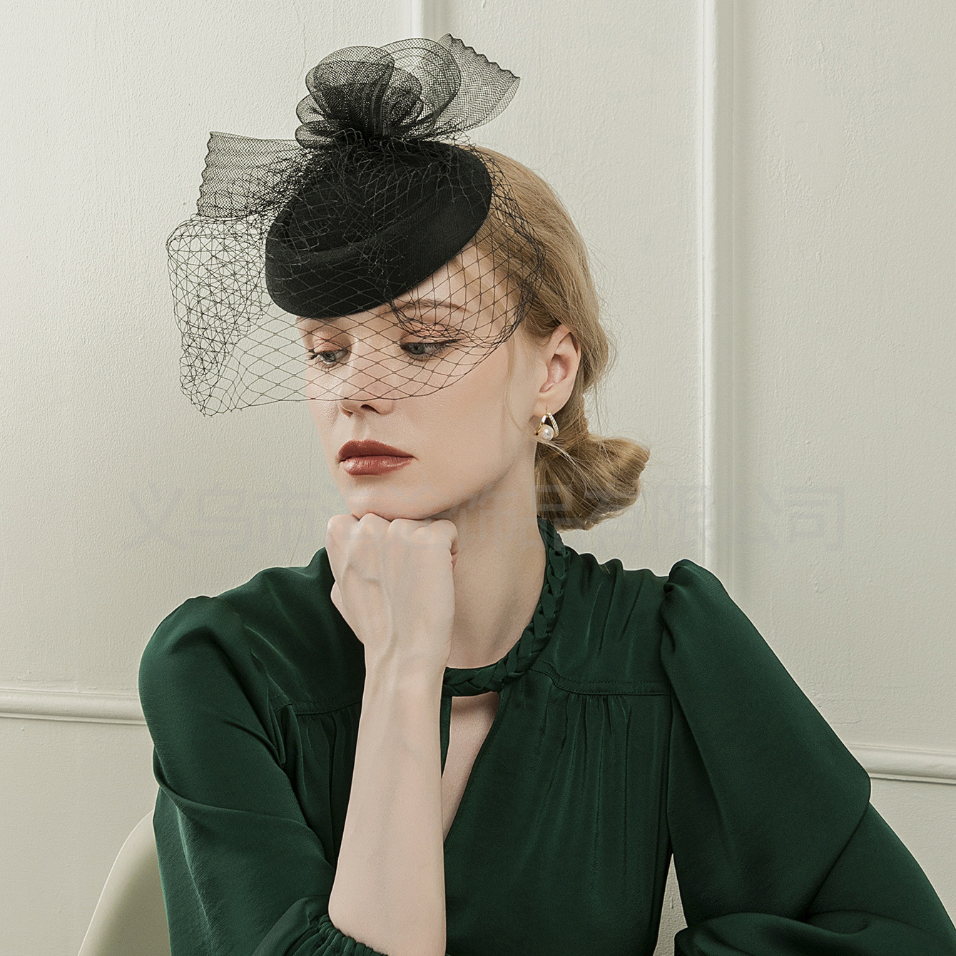 Cross-border New Retro Dark Green Mesh Covered Topper Women's Banquet ...