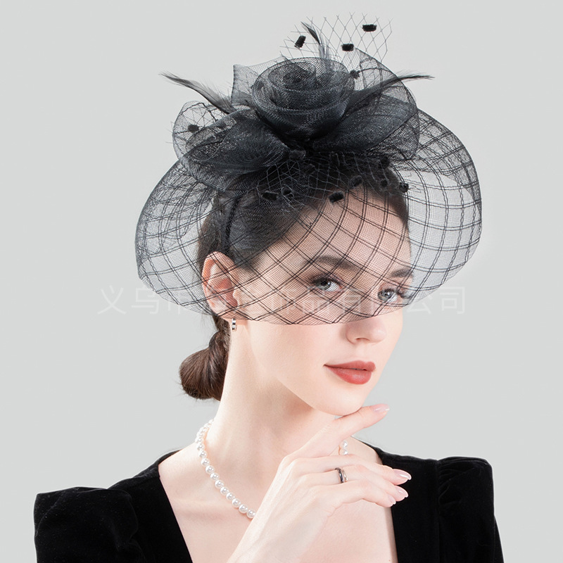 Retro bridal mesh headdress European and American fashion hairband veil ...