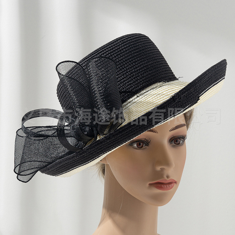 European and American fashion bowknot hat girls' summer socialite hat ...