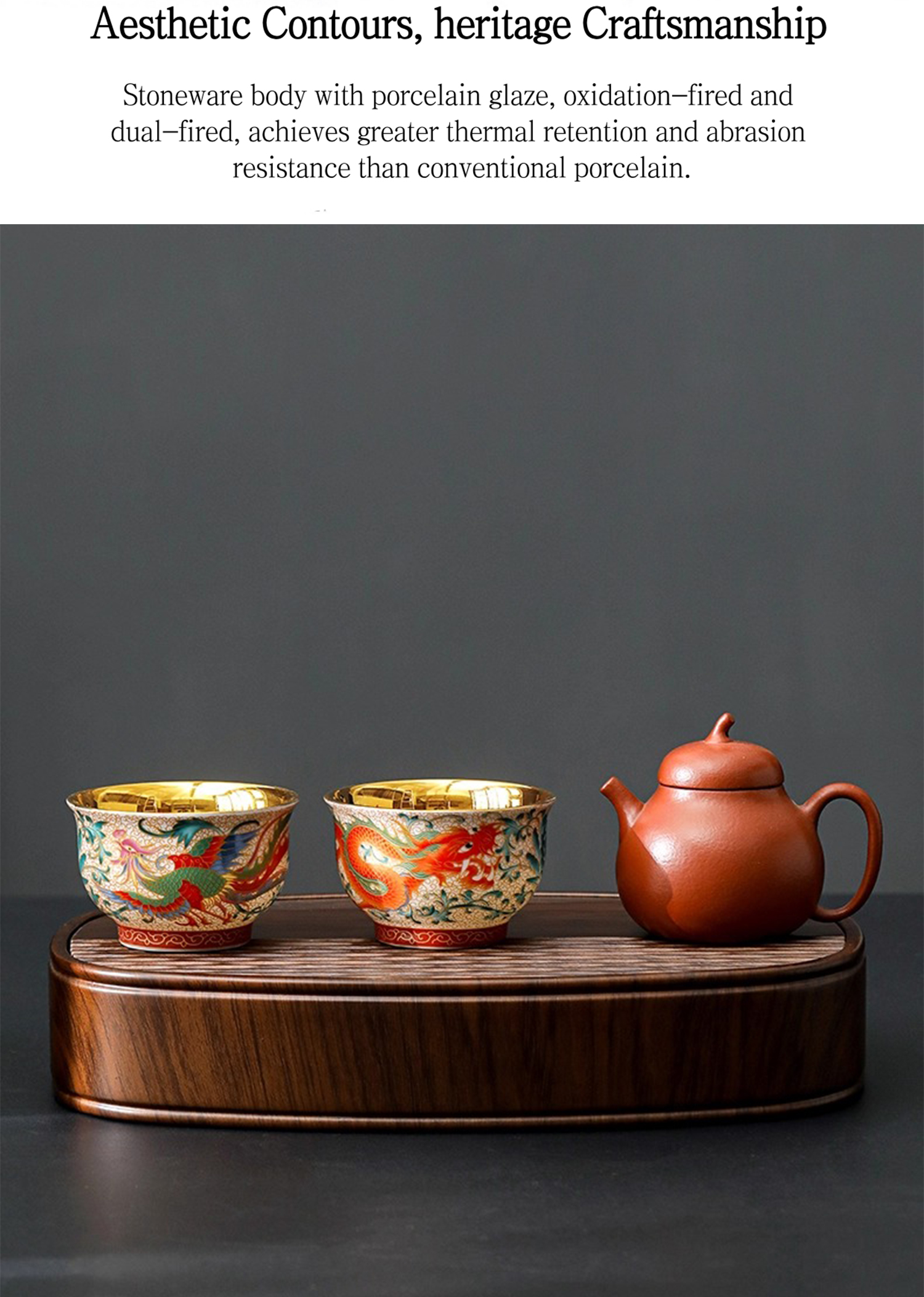 Cloisonné Enamel Gilded Dragon and Phoenix Paired Tea Cups
