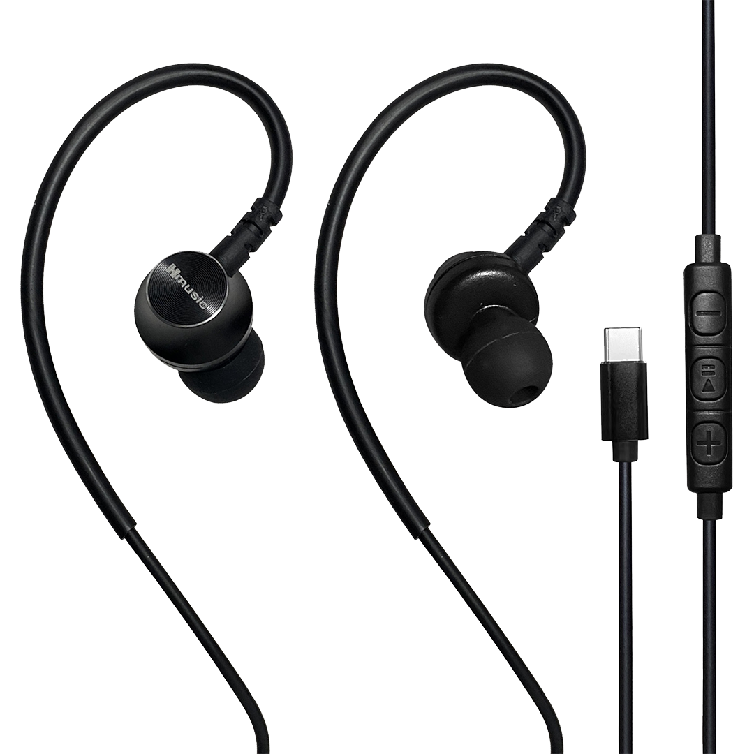 Hmusic® Metal Earbuds Wired w/ Mic - Ear Hook Design for Sports