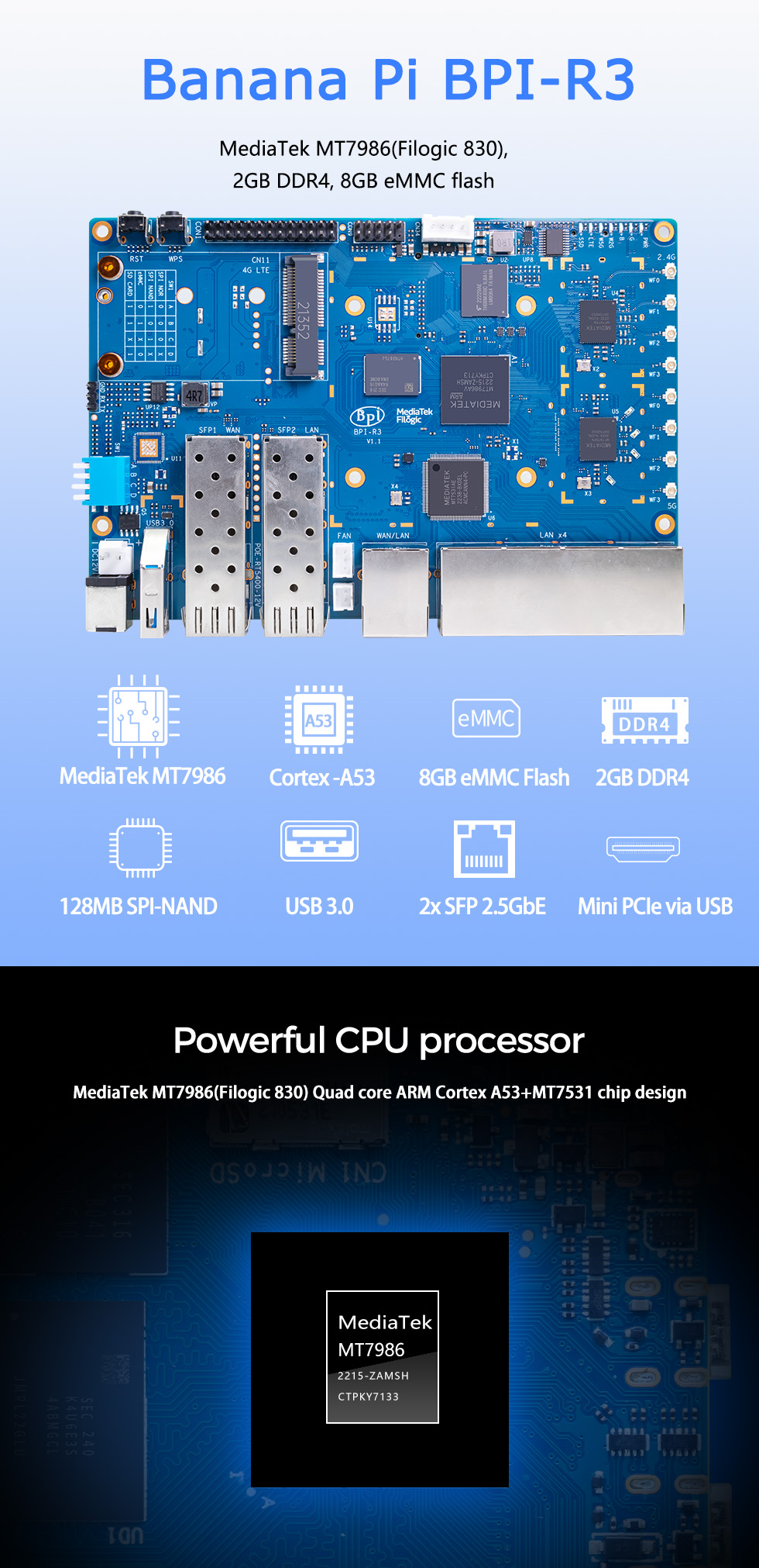 Banana Pi BPI-R3 Router Board with MediaTek MT7986 chip design support ...