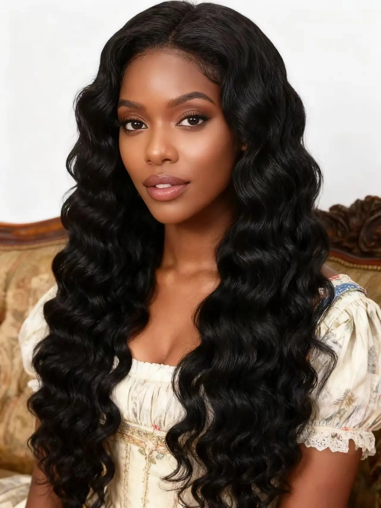 Glueless Drawstring Wigs Loose Deep Wave Natural Black 5*5 Lace Wigs
