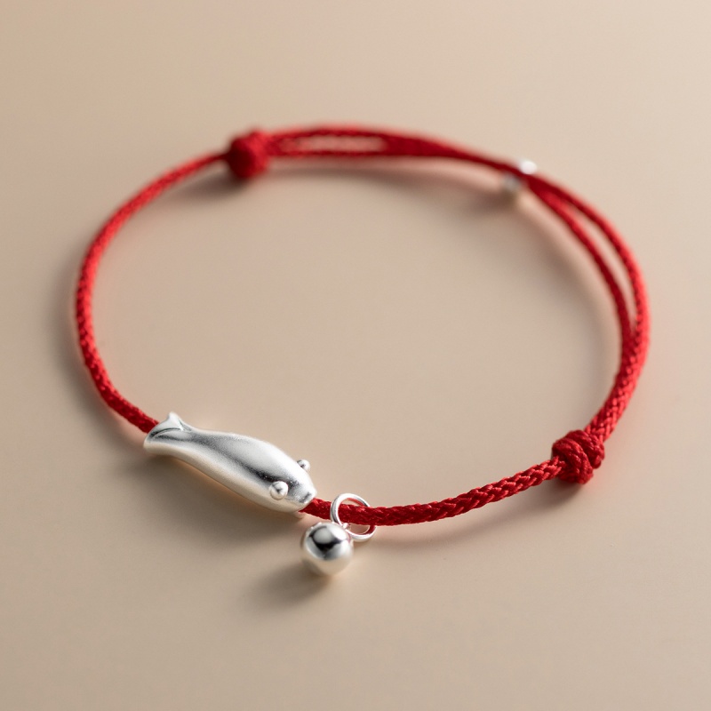 990 Sterling Silver Little Fish Red String Bracelet | Lucky Amulet for ...
