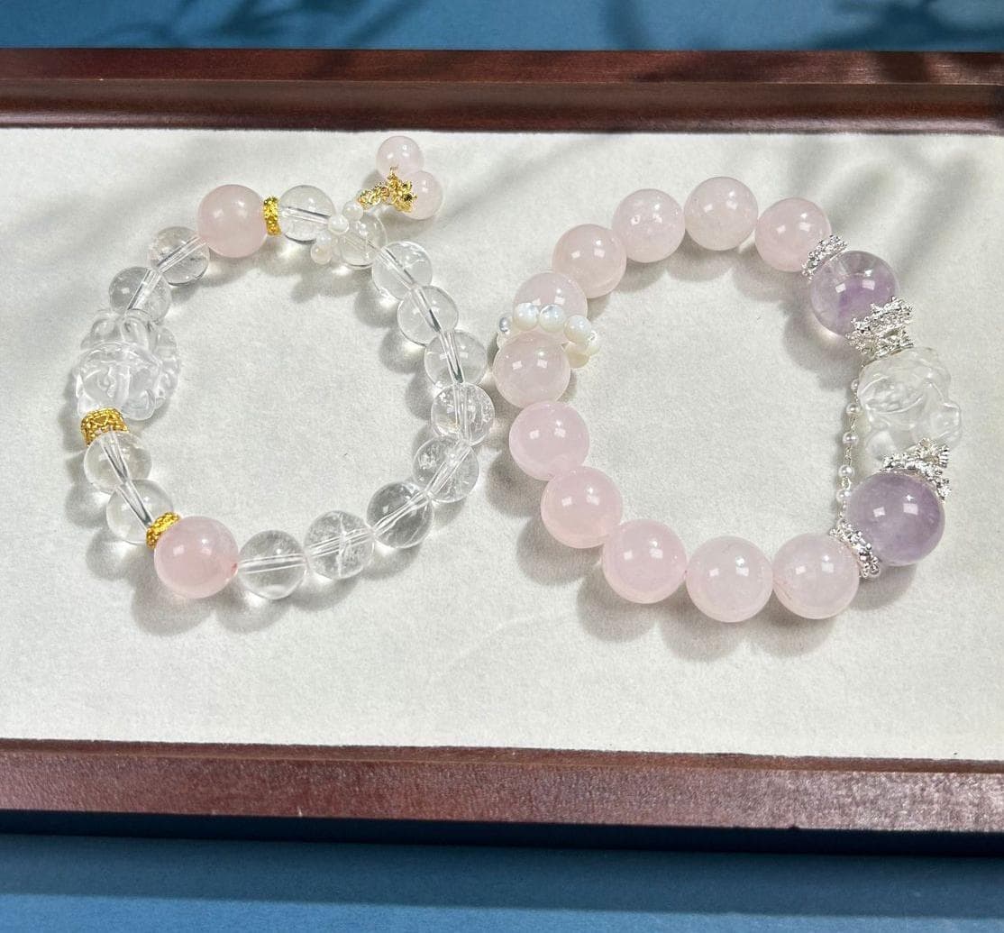 Natural Rose Quartz & Clear Quartz Bracelet - Handmade Healing Crystal ...