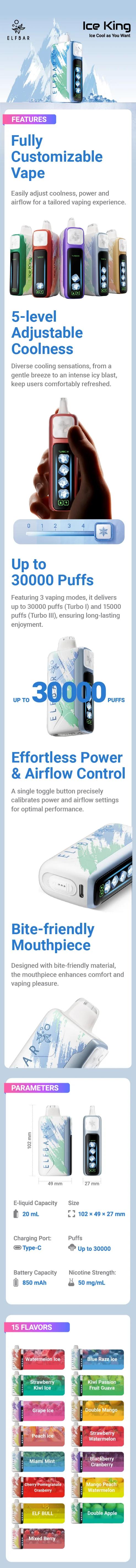 Elfbar Ice King 30000 Puffs Disposable Vape 20ml 5% (30K Puffs)