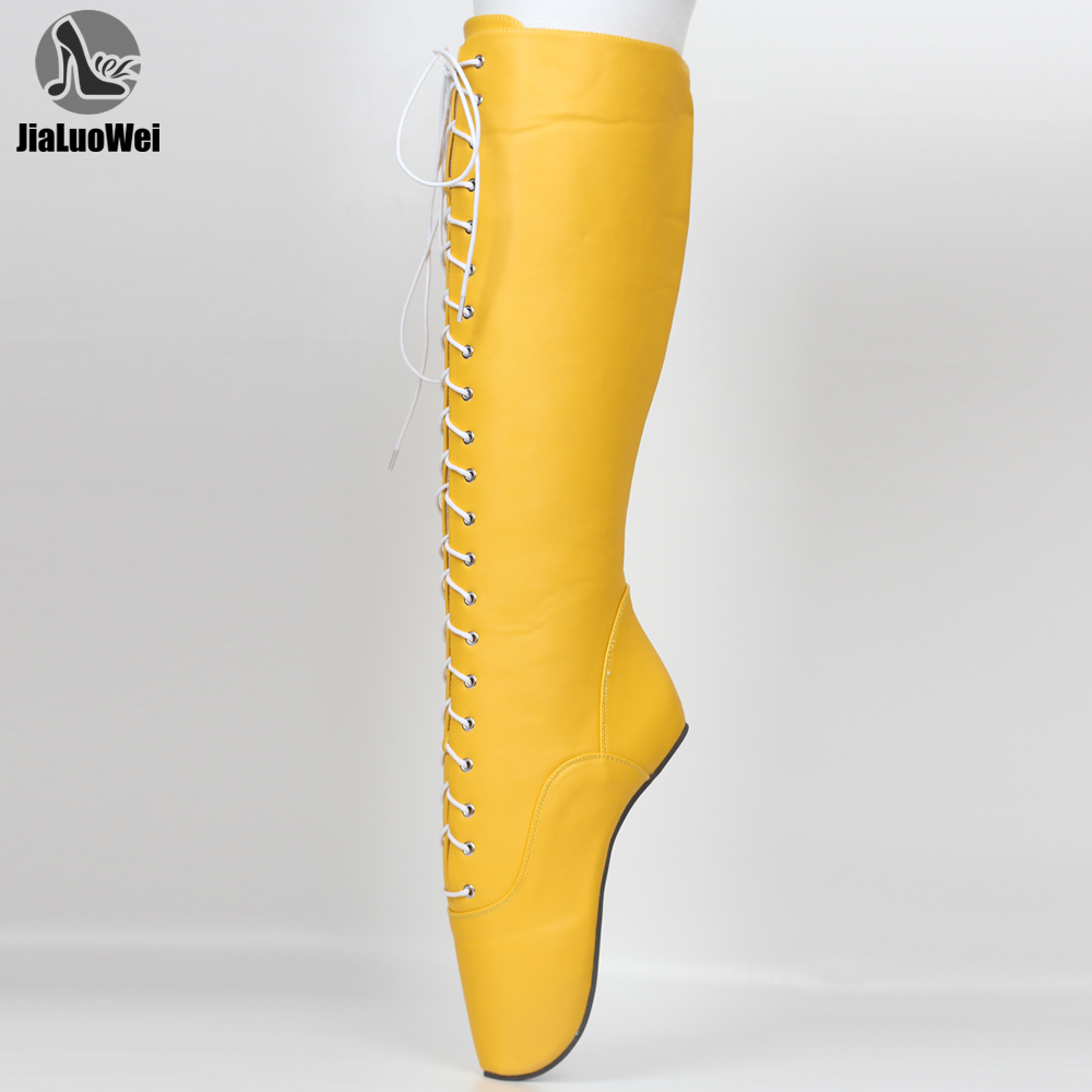 JIALUOWEI 18cm high heel ballet fetish heelless heels yellow knee high ...