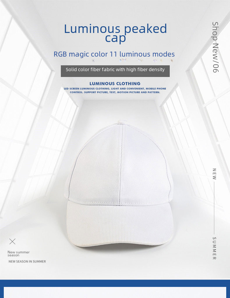 Breathable led light fiber fluorescent cap