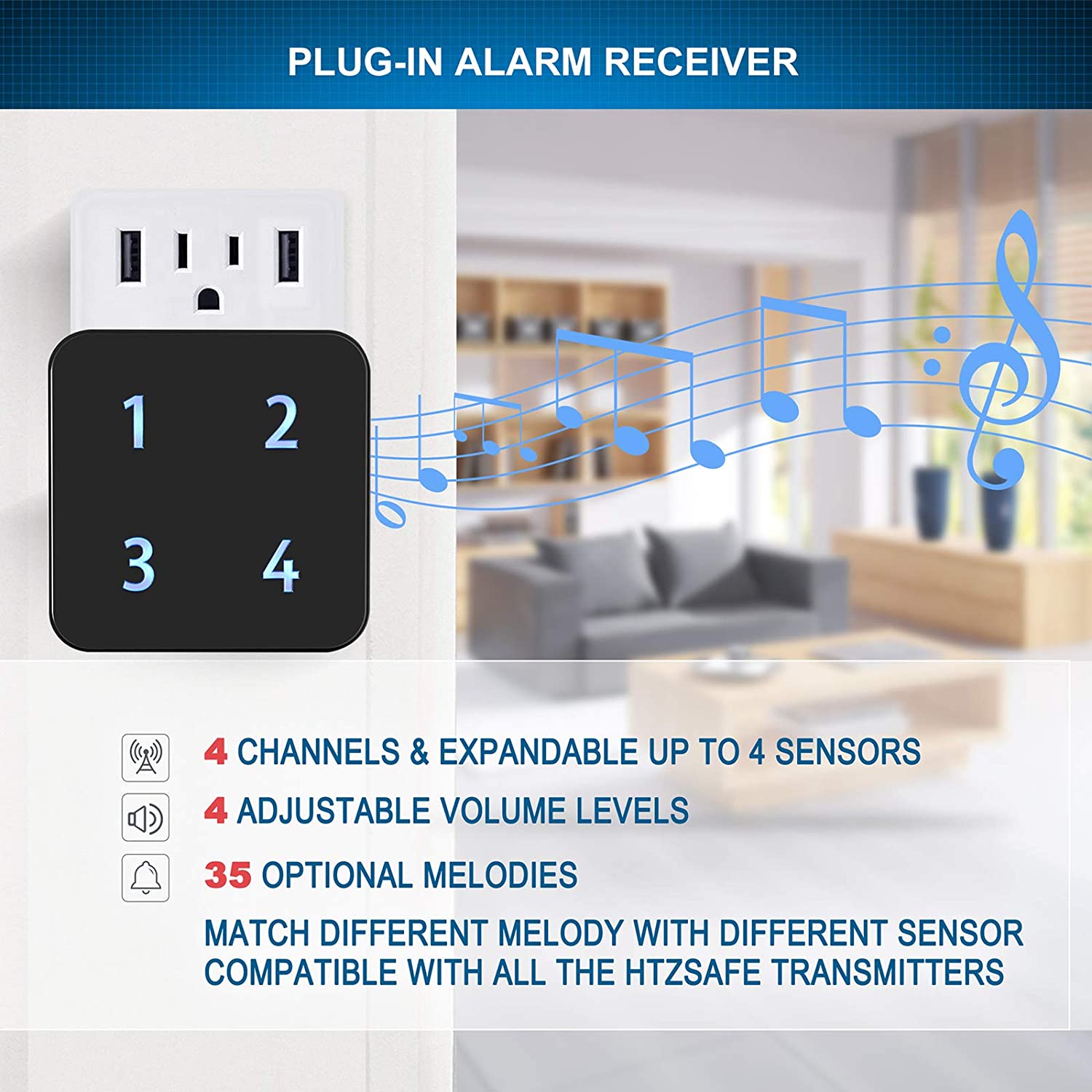 Extra Wireless Plug-in Receiver for HTZSAFE Wireless Alarms- Up to 4 ...