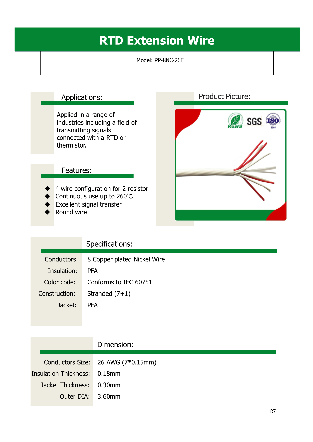 RTD cable-Teflon PFA-8cores